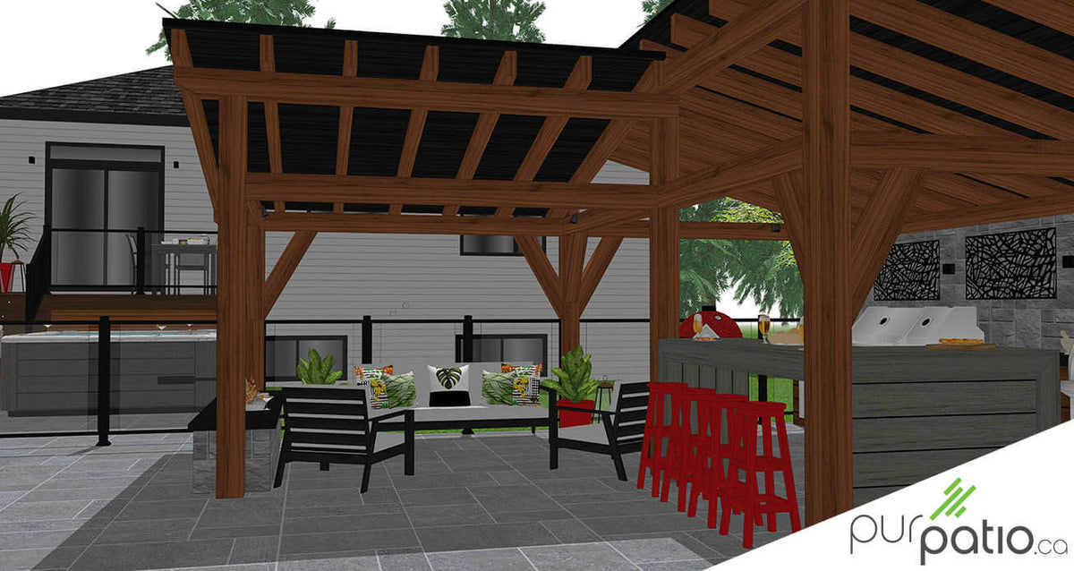 Gazebo en pin avec cuisine exterieure – PurPatio.ca